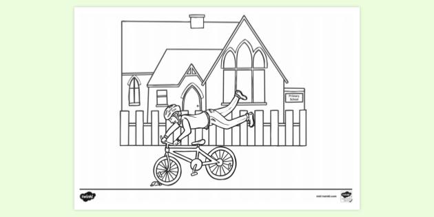 FREE! - Boy Falls Off Bike Colouring | Colouring Sheets