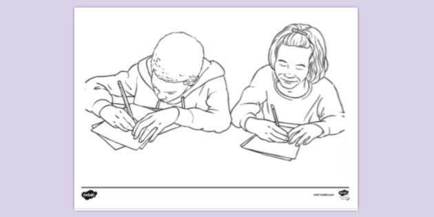 FREE! - Two Children Writing Colouring | Colouring Sheet
