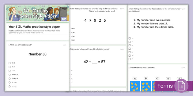 Year 3 GL Maths practice style paper - Test 1 (teacher made)