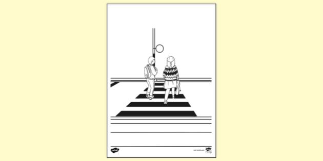 FREE! - Children Crossing the Road at Pedestrian Crossing Colouring