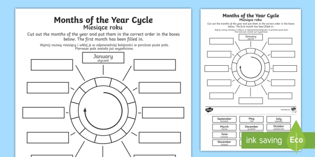 Months of the Year Circle Cut and Stick Worksheet / Worksheet English ...