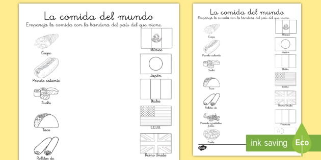 Ficha de emparejar: La comida del mundo (teacher made)