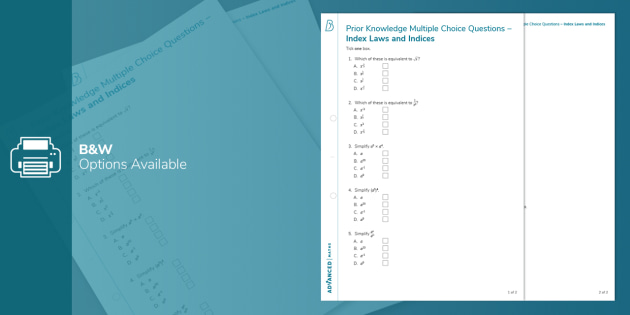 👉 Indices and Index Laws Prior Knowledge Multiple Choice Questions
