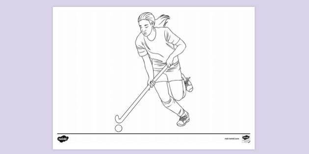 FREE! - Student Playing Hockey Girl Colouring | Colouring Sheets