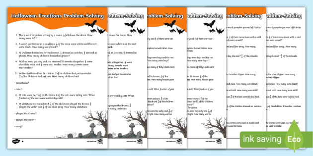 Halloween Fractions Problem-Solving Activity Sheets