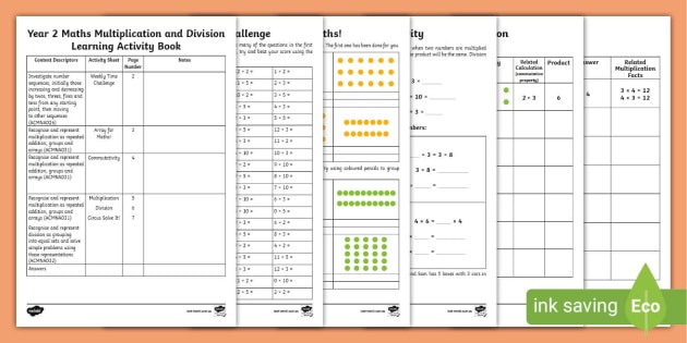 Year 2 Maths Multiplication and Division Learning Activity Book