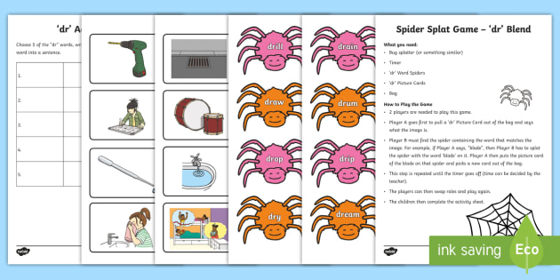 Spider Splat 'dr' Blend Game (teacher made)