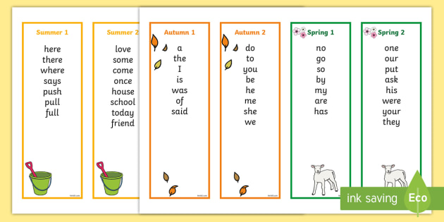 Year 1 Common Exception Words Editable Bookmarks