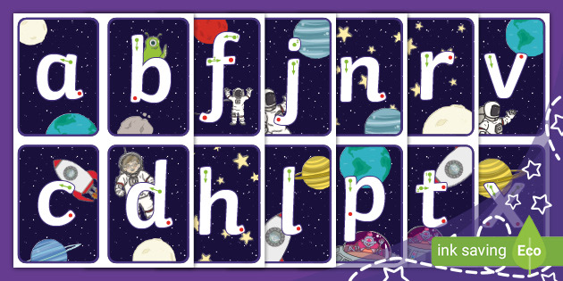 Space-Themed A to Z Lower-Case Letter Formation Tracing Cards