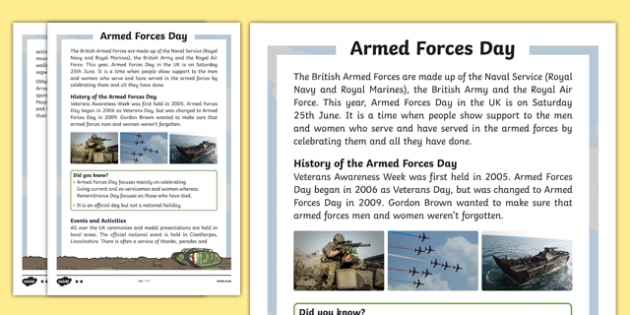 KS1 Armed Forces Day Differentiated Fact File (teacher made)
