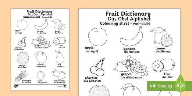 Fruit Dictionary Colouring Page English/German