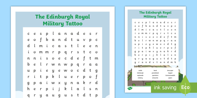 FREE! - The Royal Edinburgh Military Tattoo Word Search