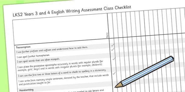 2014 National Curriculum LKS2 Years 3 and 4 Writing Assessment Checklist