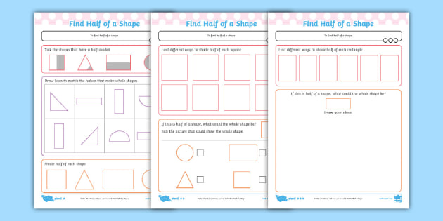👉 Find Half of a Shape Year 1 Fractions Maths Activity Sheets