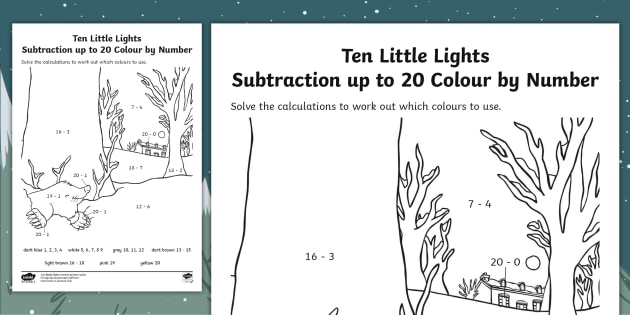 Ten Little Lights Subtraction to 20 Colour by Number
