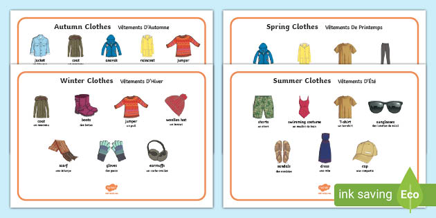 👉 (KS2) Four Seasons Clothes Word Mat Pack English/French