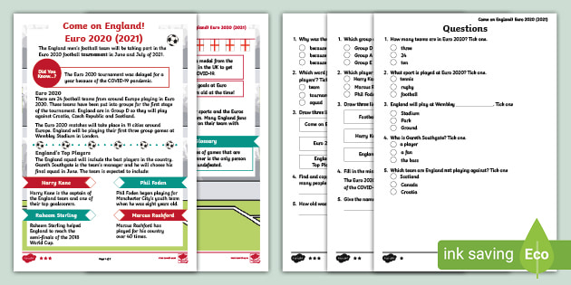 KS1 Come on England! Euro 2020 (2021) - Primary Resources