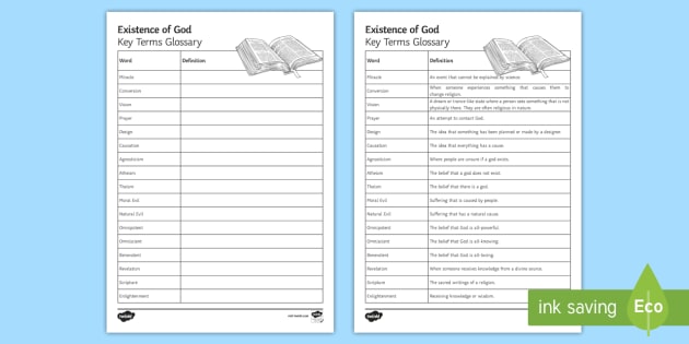 Existence of God and Revelation Key Words Activity Pack
