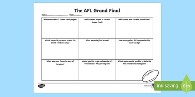 AFL Grand Final Writing Worksheet / Worksheet-Australia, worksheet
