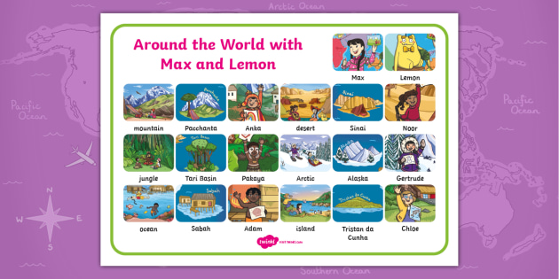 Around the World with Max and Lemon Word Mat (teacher made)