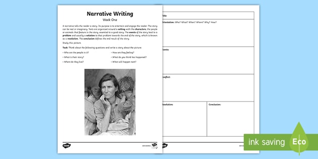 Narrative Writing Week One Homework - Worksheet