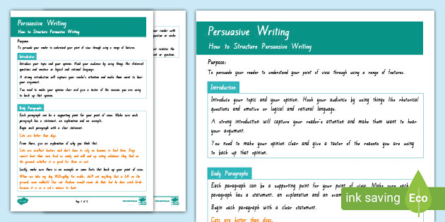 Level 3 Writing - Persuasive Writing Structure Sheet