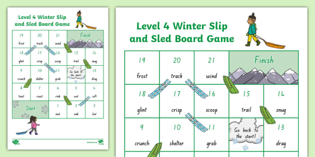 Level 4 Winter Slip and Sled Board Game (teacher made)