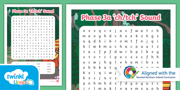 NI Linguistic Phonics 3a 'ch/tch' Sound Word Search