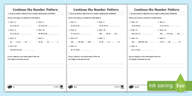 Continue the Number Pattern Differentiated Worksheet / Worksheets