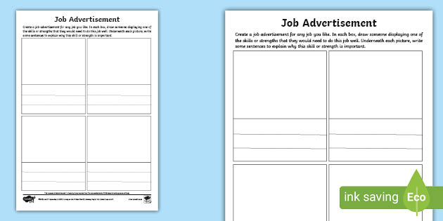 Goals and Aspirations LKS2 Job Advertisement Activity Sheet