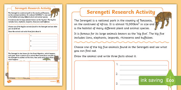 KS1 The Serengeti Research Activity (Teacher-Made)