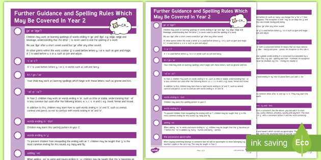 Parent Guidance for Spelling in Year 2 (teacher made)