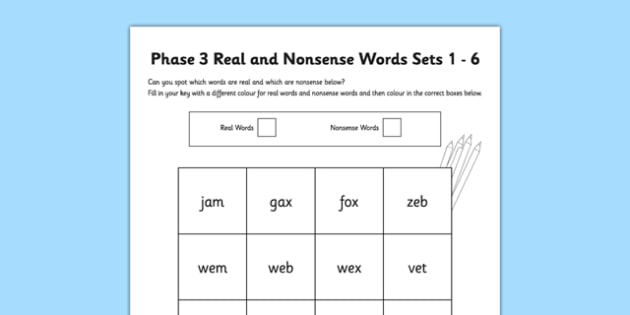 Phase 3 Sets 1-6 Colour by Phoneme Real and Nonsense Words Worksheet