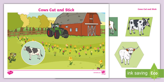 Cow Farmyard Cut and Stick Activity - EYFS - Fine Motor