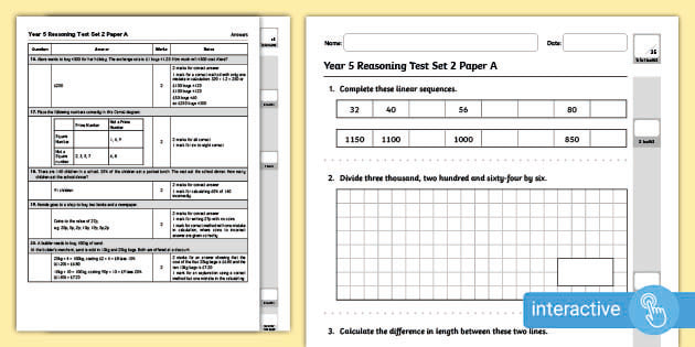 Year 5 Maths Reasoning Test Set 2 Assessment Pack & Analysis Grid