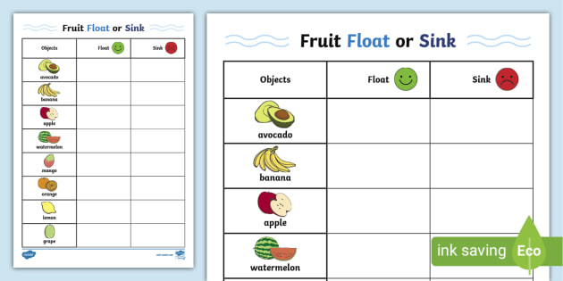 Fruit Float or Sink Investigation Activity (teacher made)