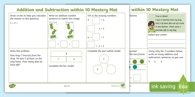 👉 Addition and Subtraction within 10 Mastery Mat