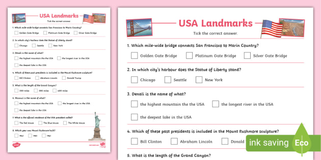 USA Landmarks Quiz (teacher made)