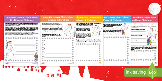 UChristmas PSHE Unique the Unicorn's Values at Christmas Activity Pack