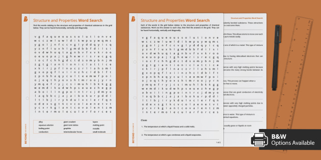 Structures And Properties Of Water Word Search Puzzle Worksheet Activity