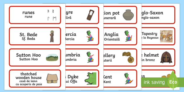 Anglo Saxons Word Cards English/Romanian (teacher made)