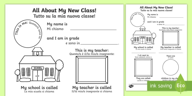 All About My New Class Worksheet / Worksheet English/Italian - Worksheet