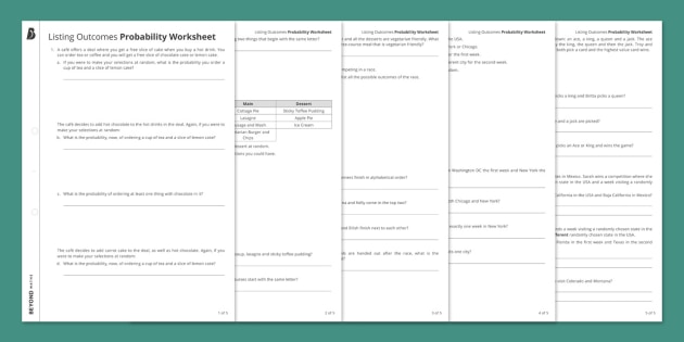 👉 Listing Outcomes Probability Worksheet (teacher made)
