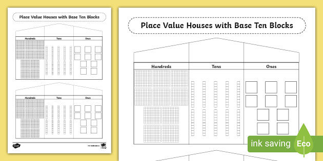 Place Value Houses Base Ten Blocks Worksheet (teacher made)