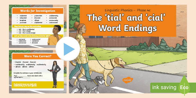 Words ending in 'tial' and 'cial' PowerPoint - Phonics KS2
