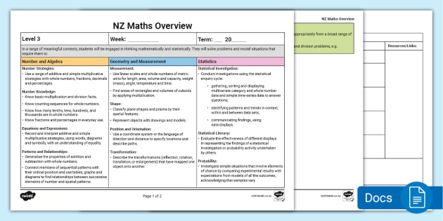 NZ Maths Level 3 Planning Overview (Teacher-Made)