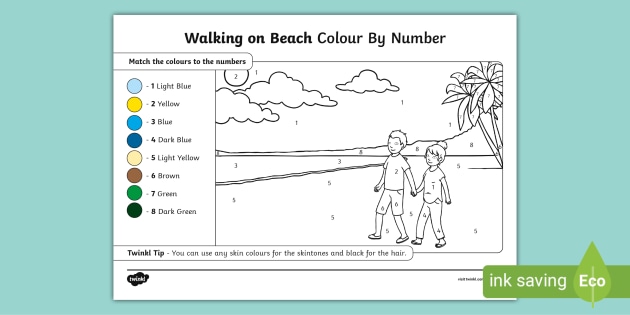 FREE! - Walking on Beach Colour By Number (teacher made)