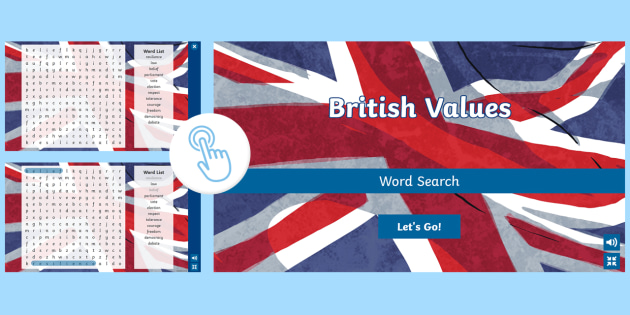 British Values Interactive Word Search (teacher made)