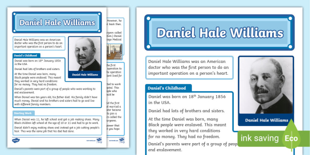 KS1 Daniel Hale Williams Fact File (teacher made)