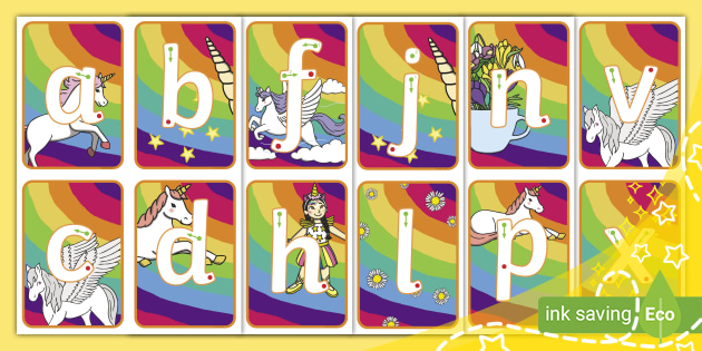 Unicorn-Themed A to Z Lower-Case Letter Formation Cards